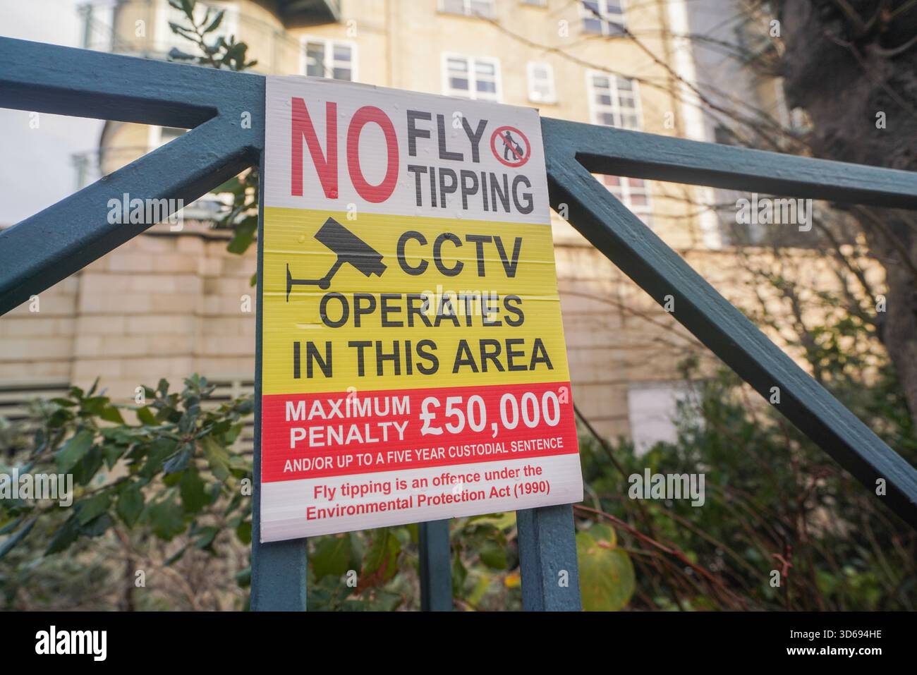 19 November 2025. Warning sign against Fly Tipping, outside a ...