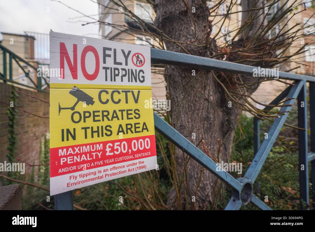 19 November 2025. Warning sign against Fly Tipping, outside a ...