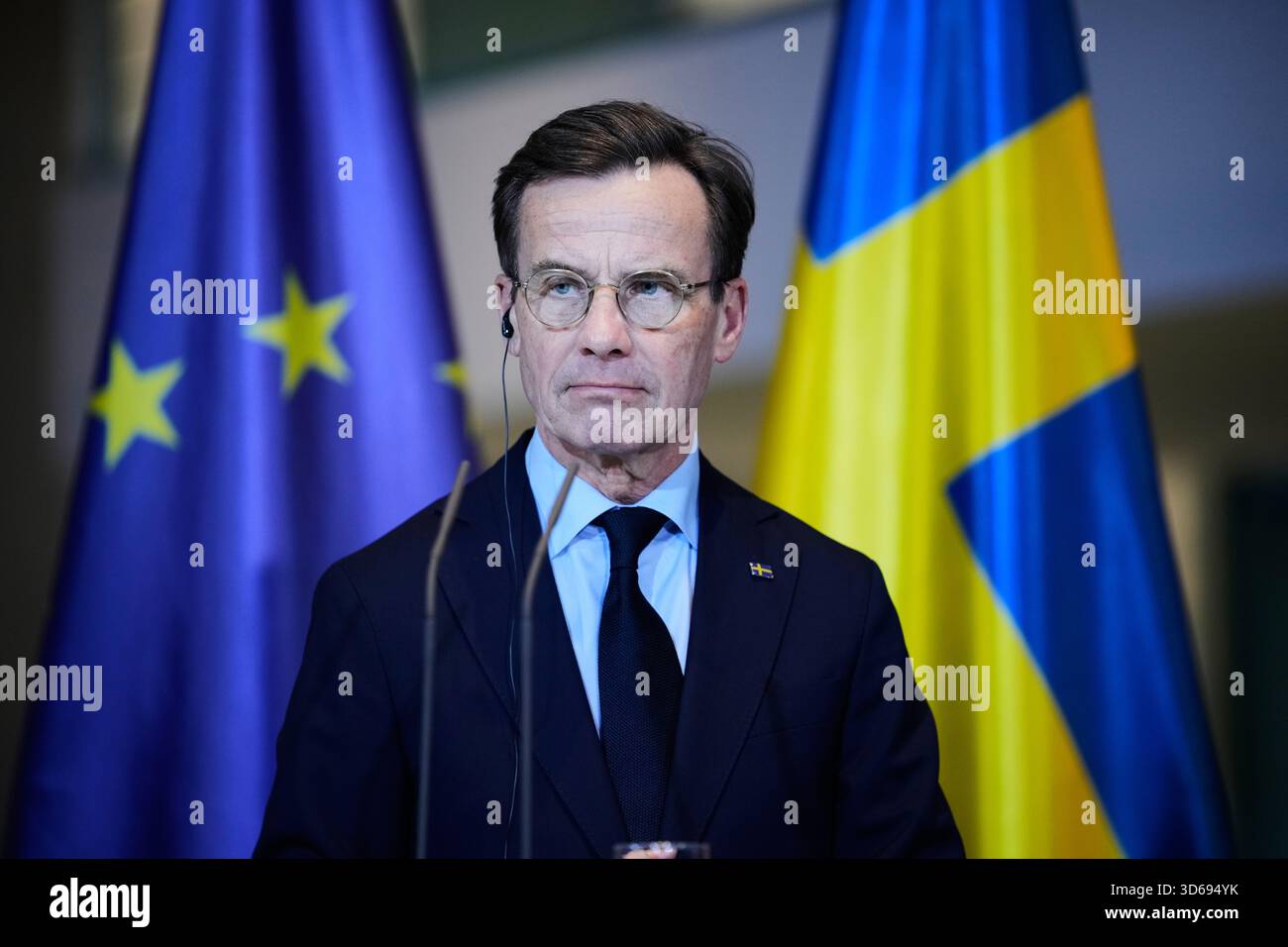 Prime Minister from Sweden Ulf Kristersson, briefs the media in Berlin ...