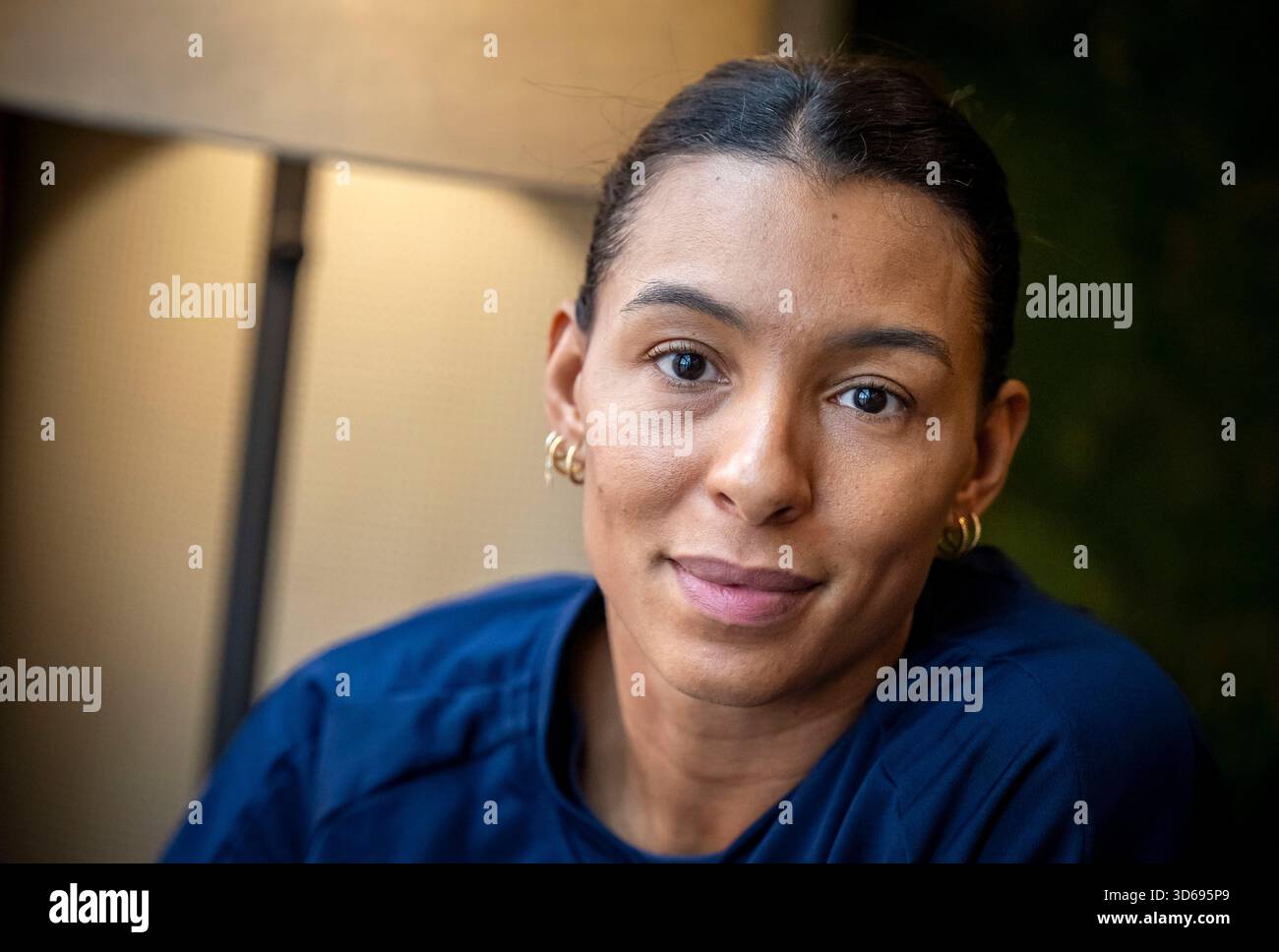 HALMSTAD 2025-11-19 Jamina Roberts (8) during Wednesday's press conference with the Swedish ...