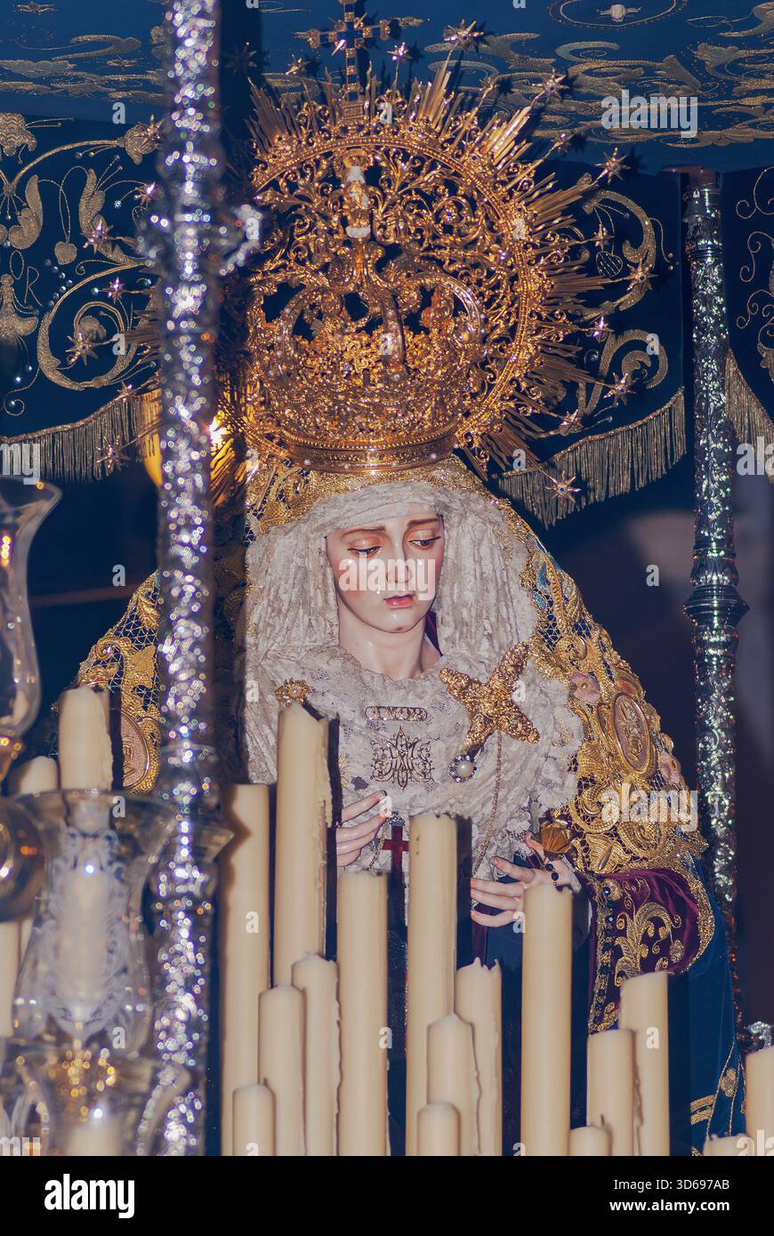 Detail and close-up of the face of Our Lady of Love, Marian figure of ...