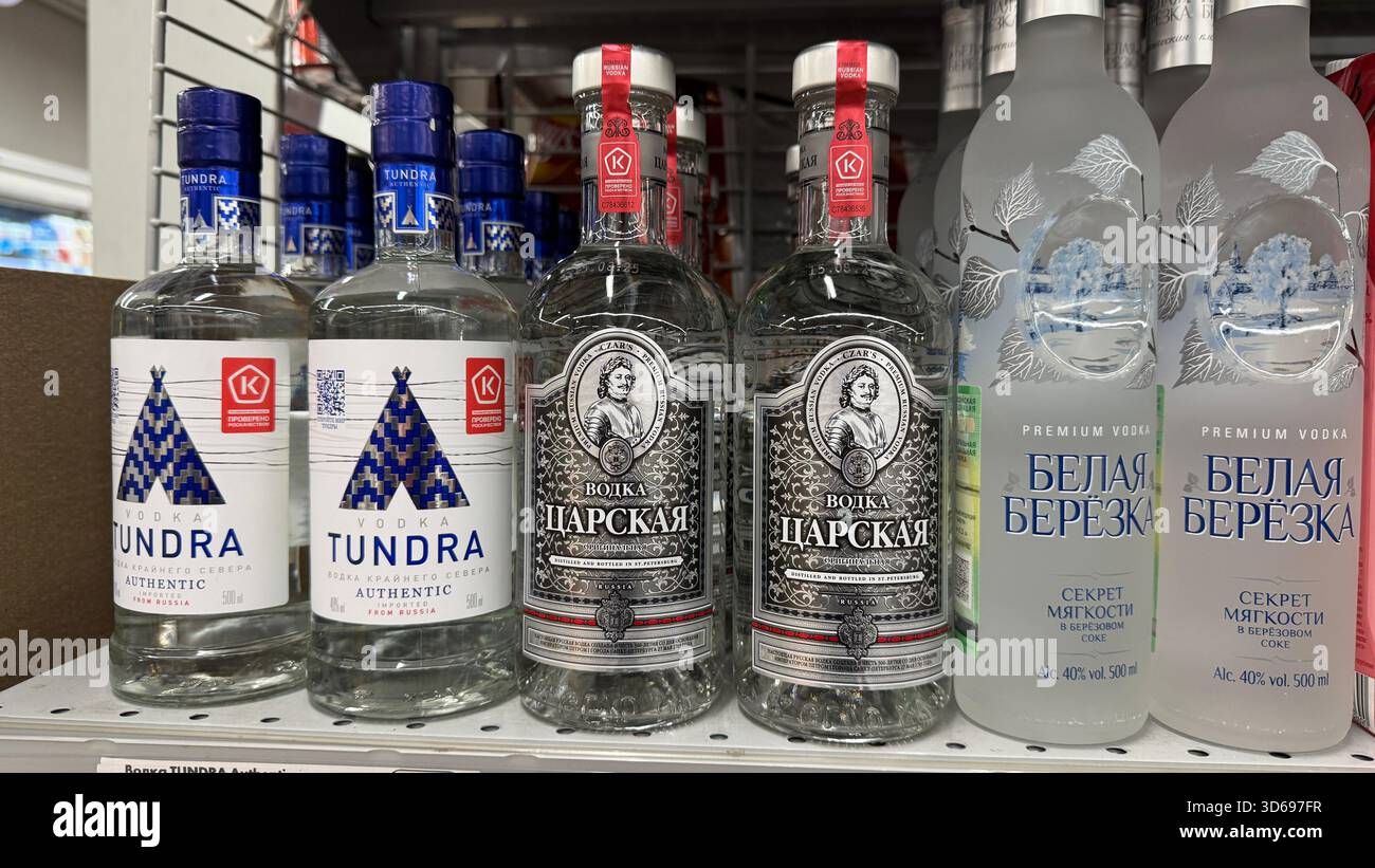 Selection of Various Vodka Bottles on Display in a Retail Store Aisle ...