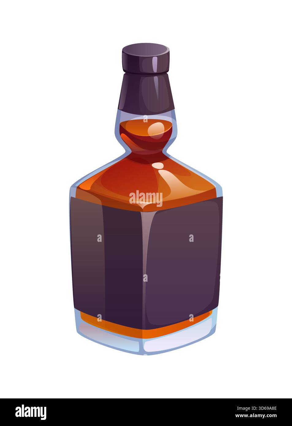 Cartoon alcohol drink or beverage. Dark liquor bottle with a square ...