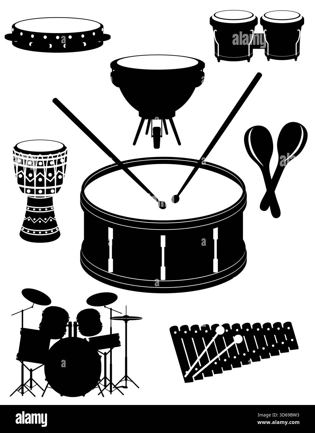 percussion musical instruments black silhouette cartoon stock vector ...