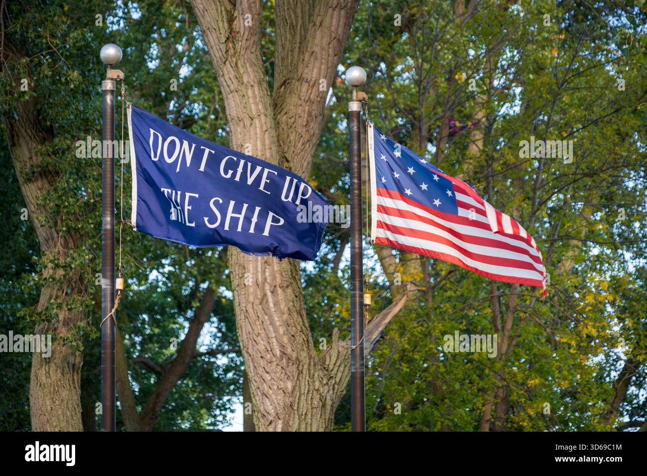 Two Flags at the Perry Monument, Presque Isle Stock Photo - Alamy