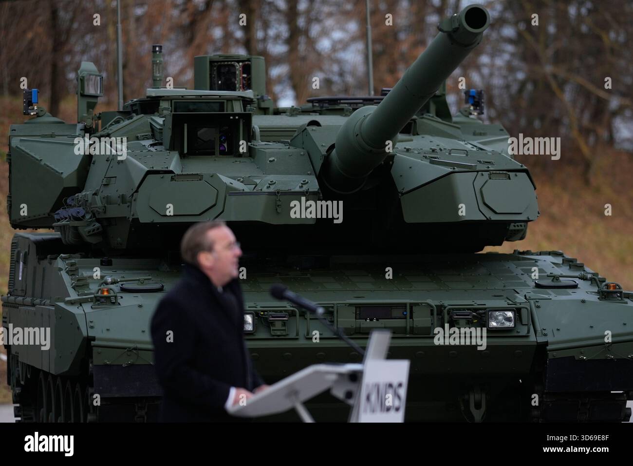 German Defence Minister Boris Pistorius speaks in front of new Leopard 2A8 main battle tank ...