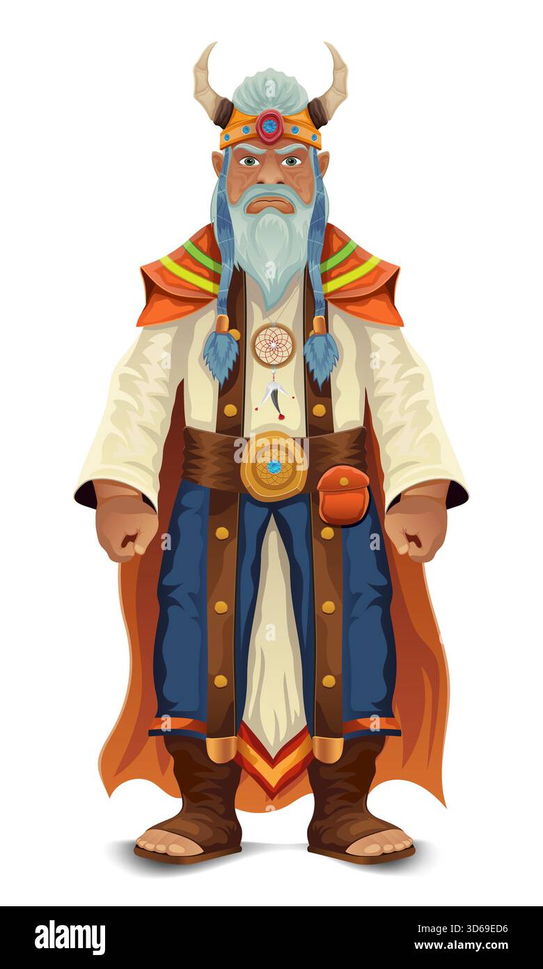 ancient fantasy magic shaman healer man character cartoon vector ...