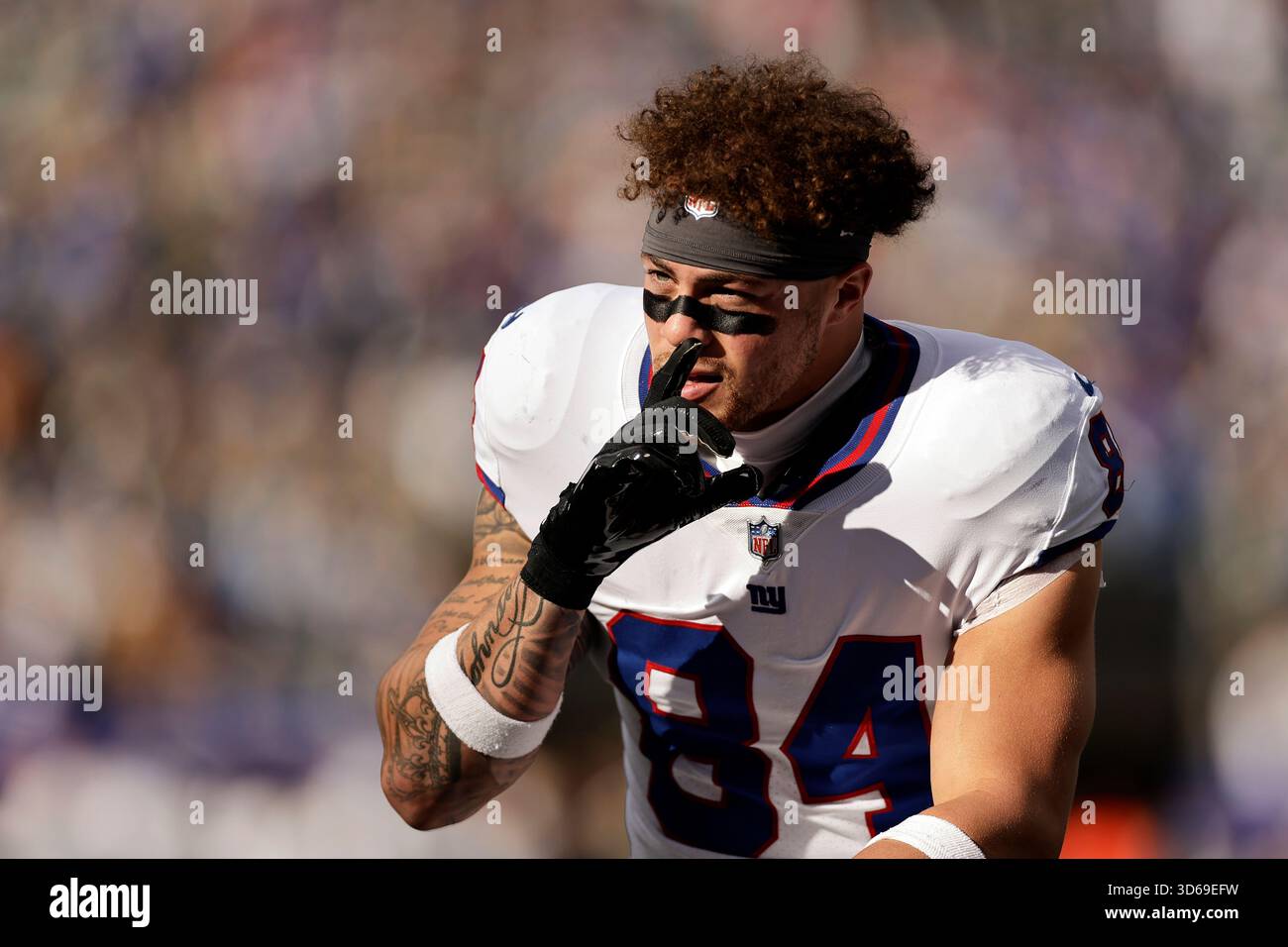 New York Giants tight end Theo Johnson (84) before an NFL football game ...