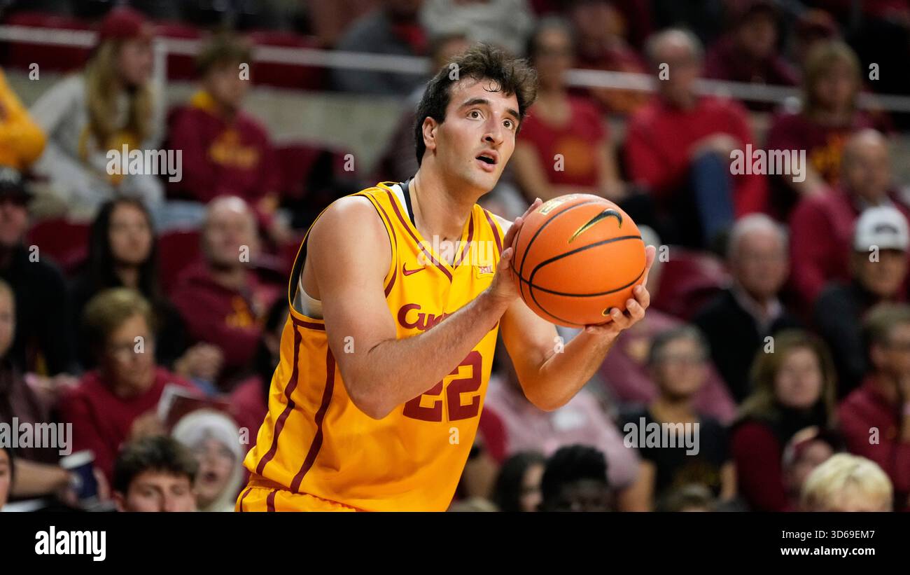 Iowa State forward Milan Momcilovic shoots a three-point basket during ...