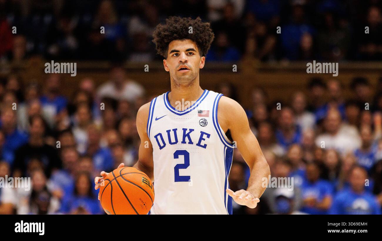 Duke's Cayden Boozer (2) handles the ball during an NCAA college ...