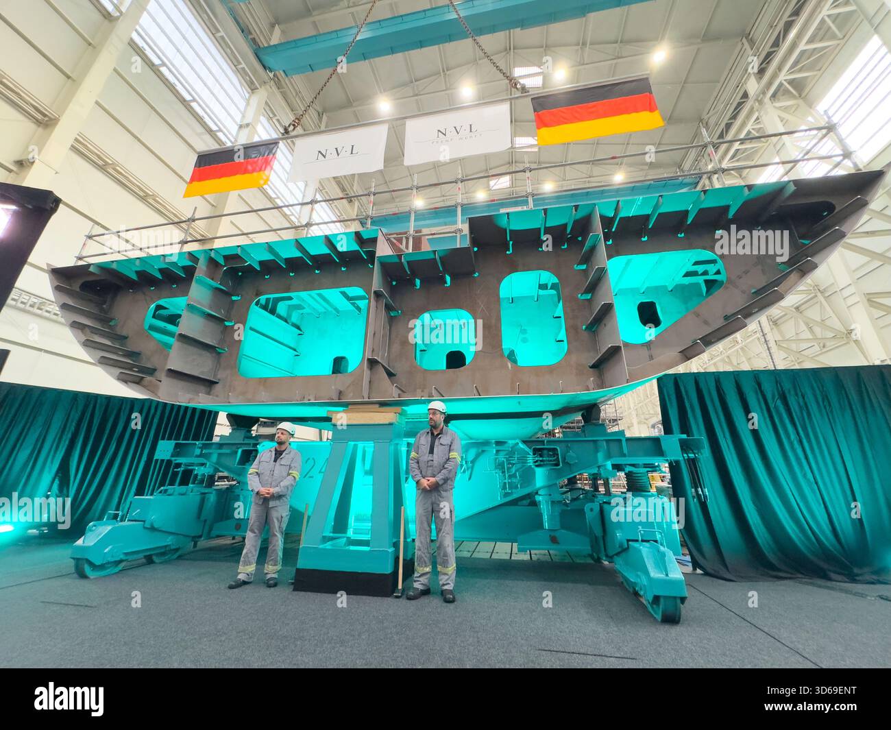 19 November 2025, Mecklenburg-Western Pomerania, Wolgast: Keel laying ...