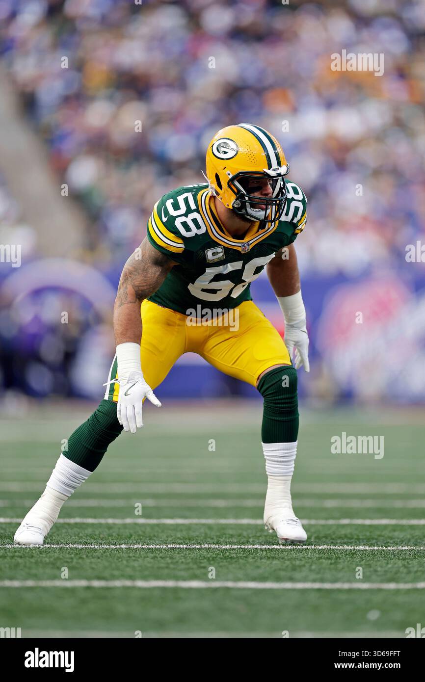 Green Bay Packers linebacker Isaiah McDuffie (58) defends during an NFL ...