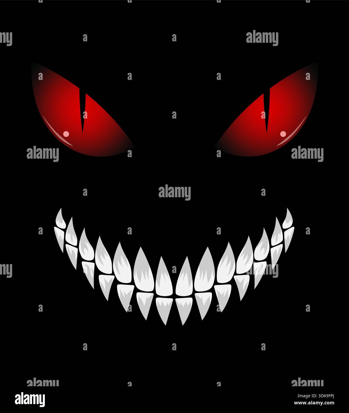 sinister face outlined with a wide toothy grin and piercing red eyes on ...