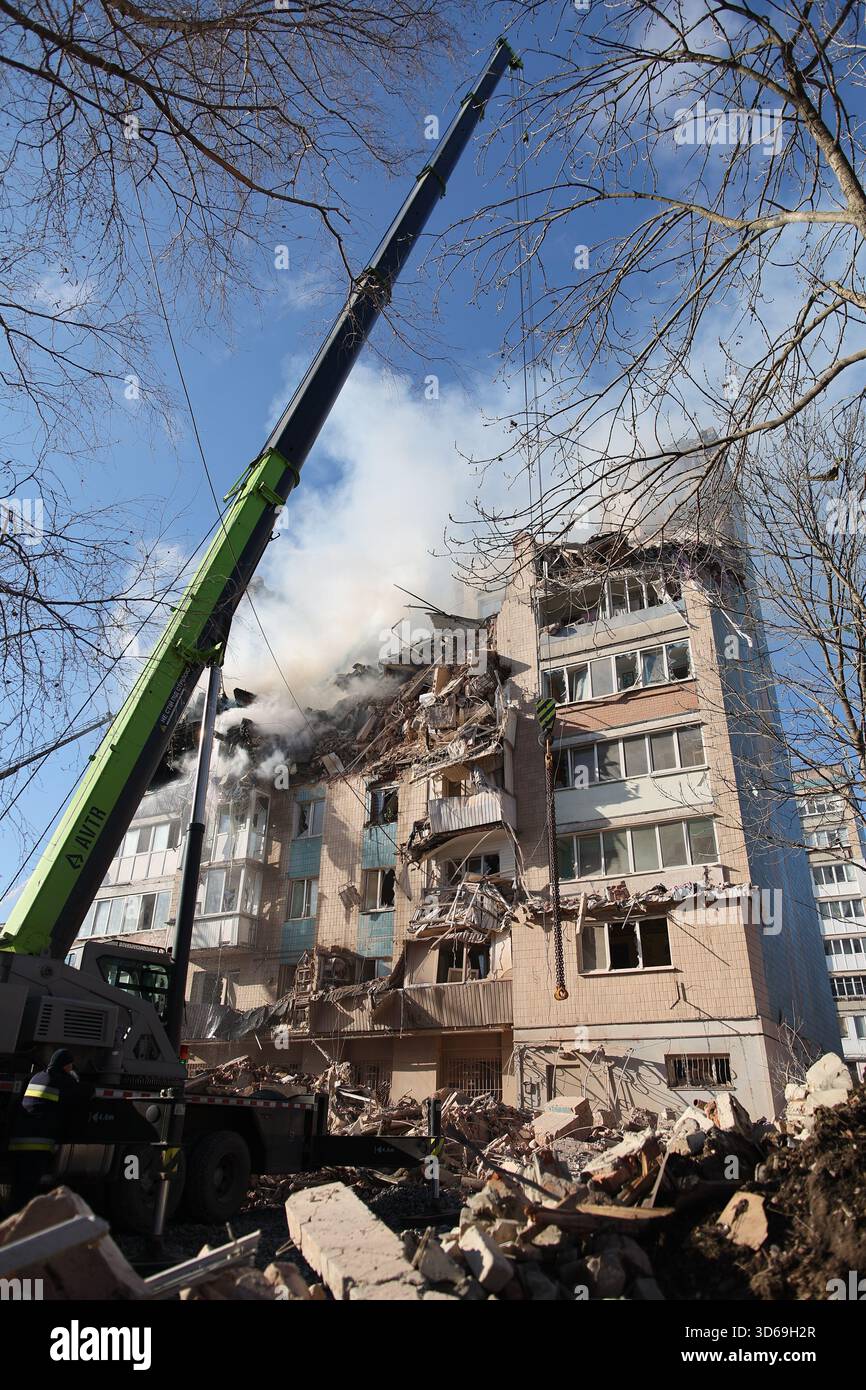 A residential building heavily damaged by a Russian strike on Ternopil, Ukraine, on Wednesday ...