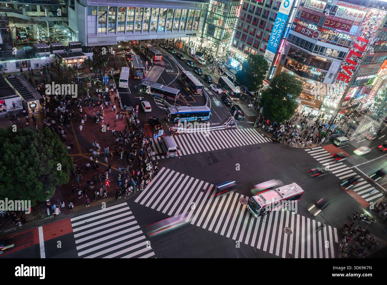 Aerial night view of Shibuya Crossing and Shibuya Station area Stock ...