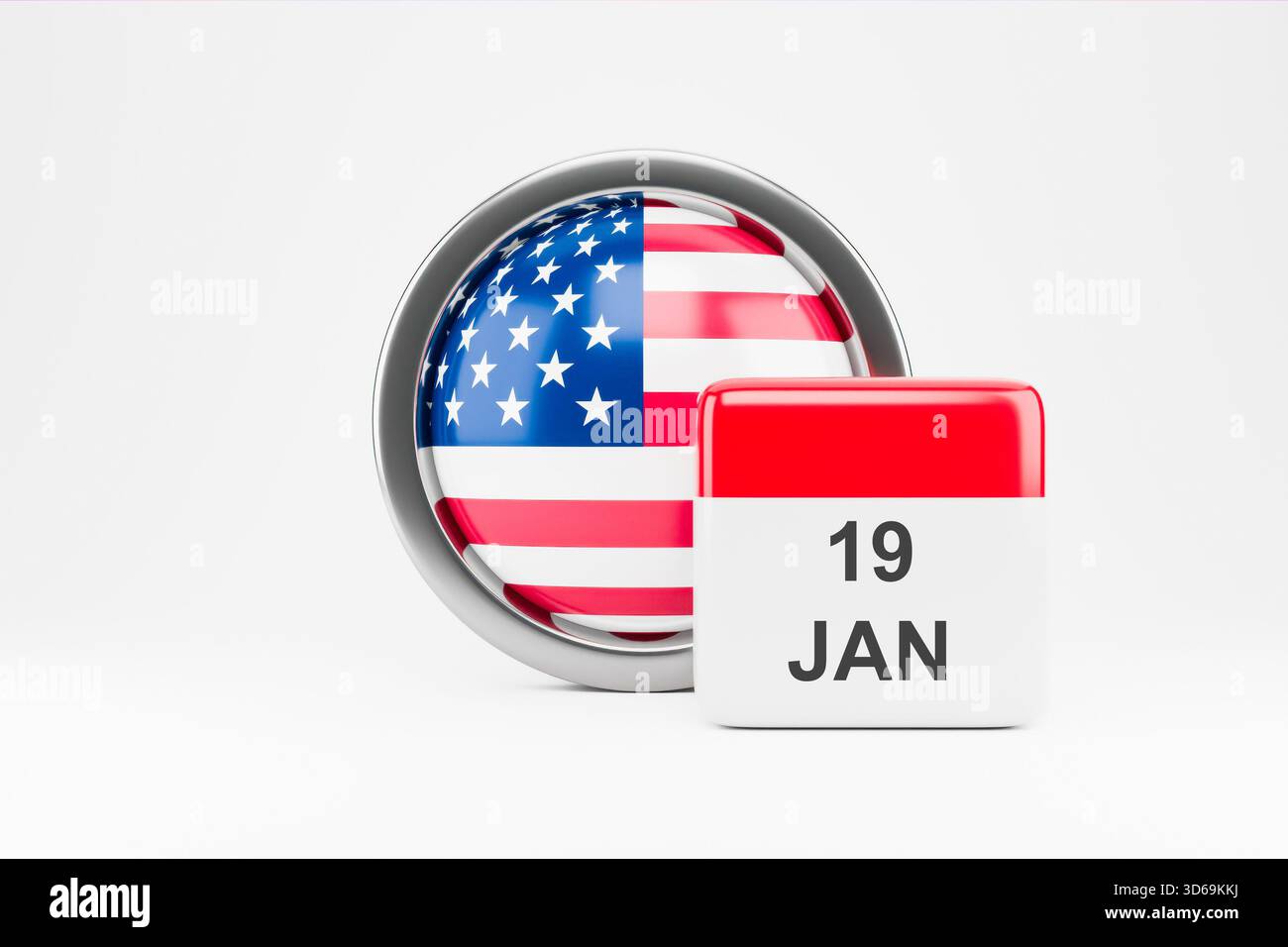 a calendar icon showing January 19th next to a United States flag ...