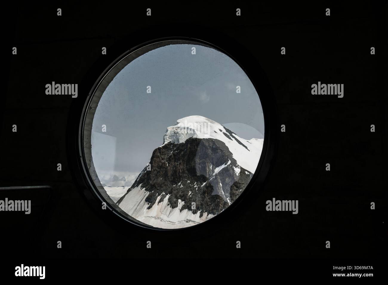 Snow-covered Mt. Breithorn on border of Italy and Switzerland on a ...