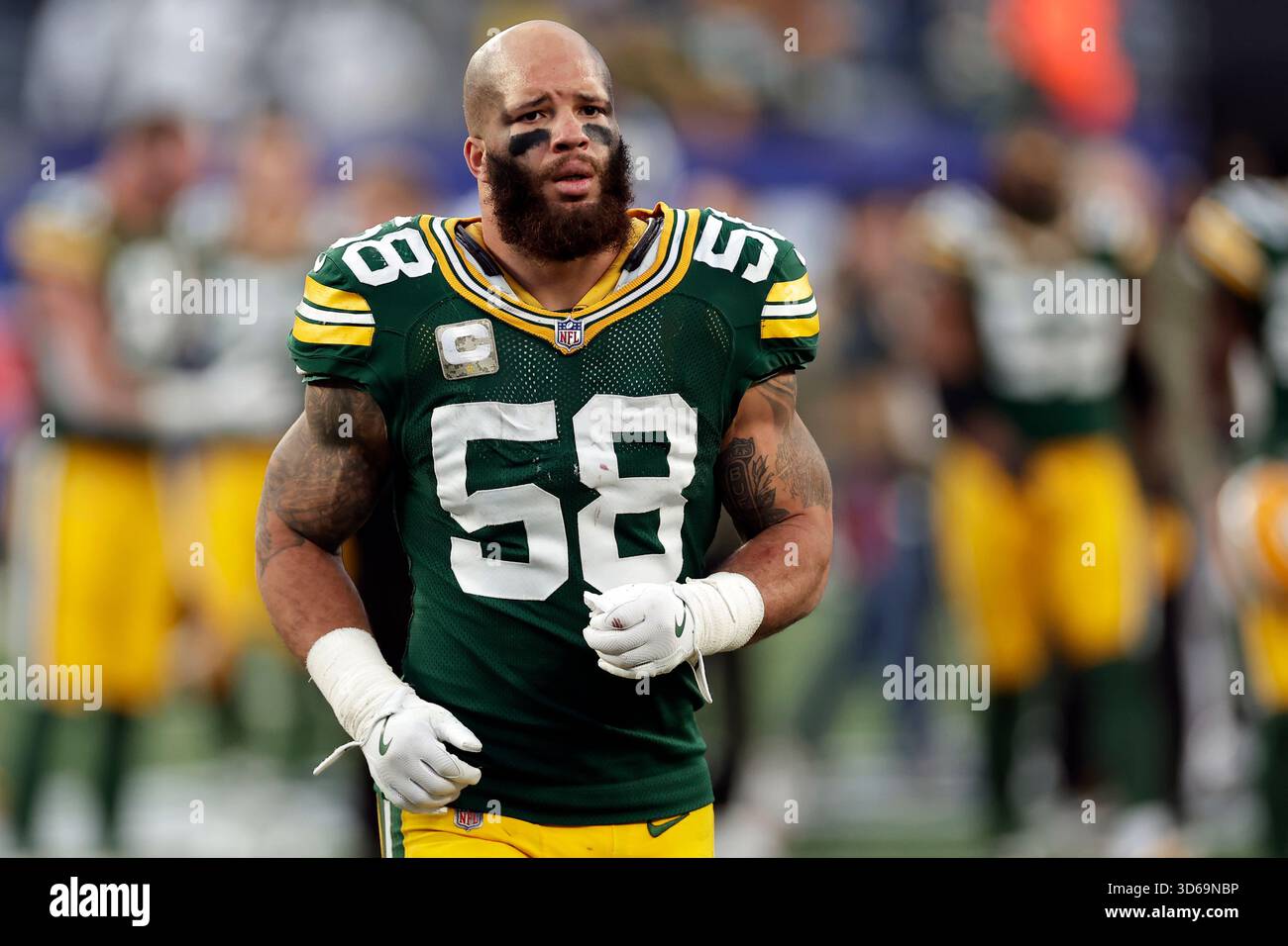 Green Bay Packers linebacker Isaiah McDuffie (58) after an NFL football ...
