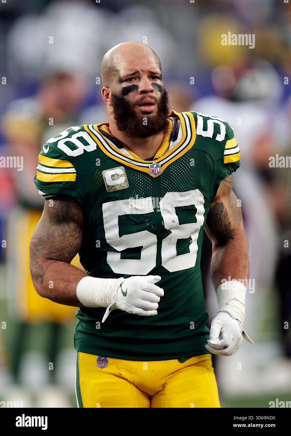 Green Bay Packers linebacker Isaiah McDuffie (58) after an NFL football ...