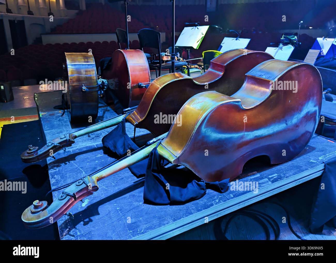 The orchestra's musical instruments are laid out on their workbenches ...