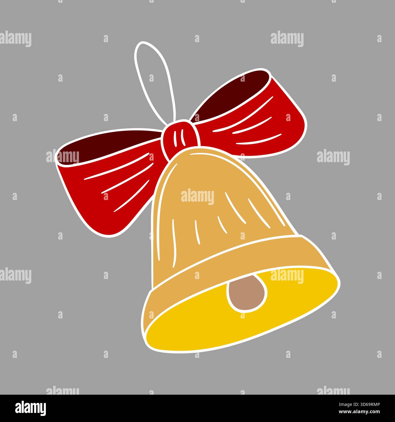 Christmas, winter icon. Bell. Hand-drawn color illustration on a gray ...