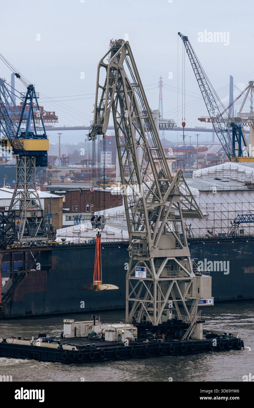 Deutschland, Hamburg, Hafen, Elbe, Dock 11, Blohm Voss, Schwimmkran ...