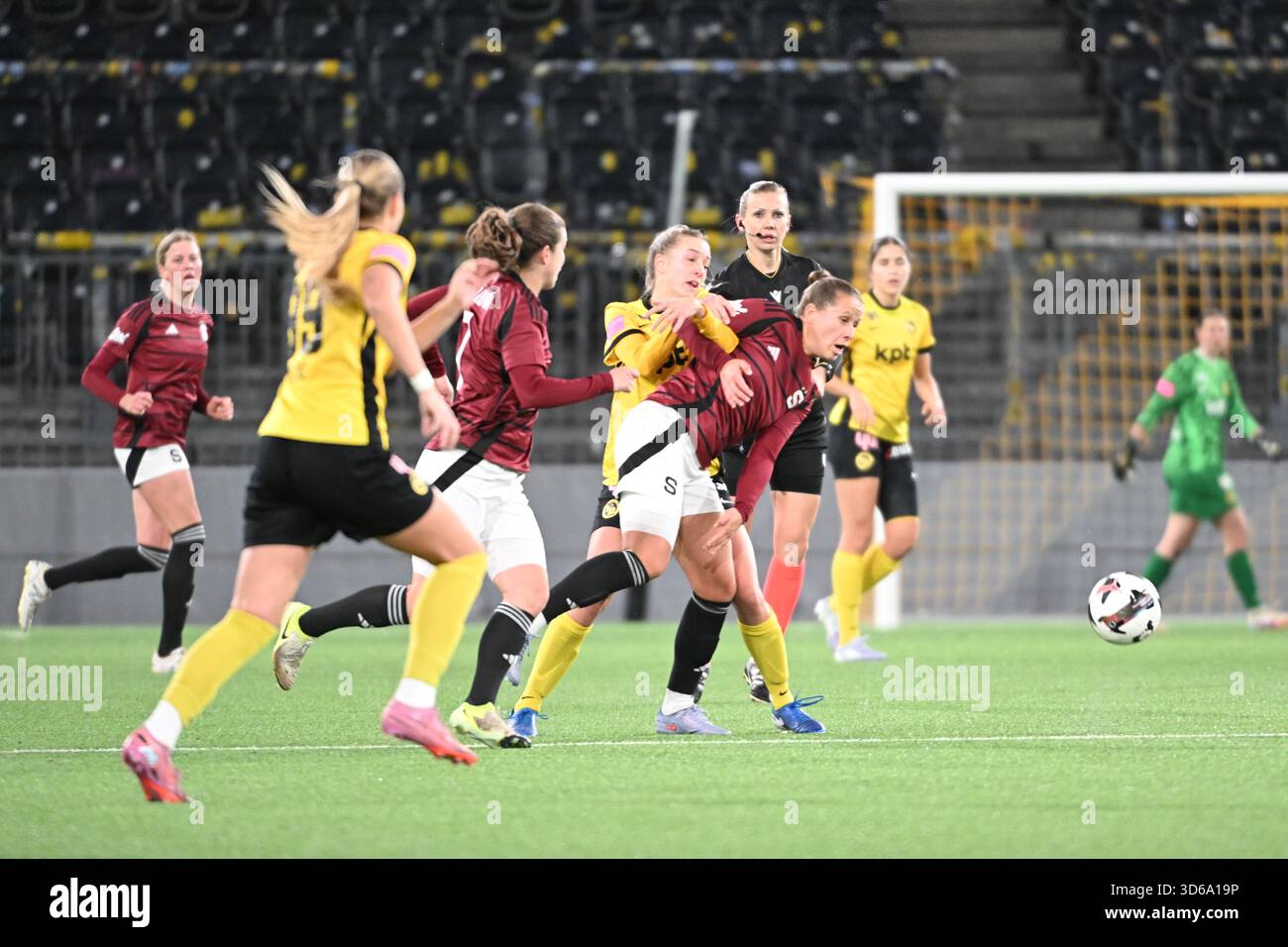 BERN, SWITZERLAND - NOVEMBER 19: Athena Kuehn of Young Boys l) against Michaela Khyrova of ...