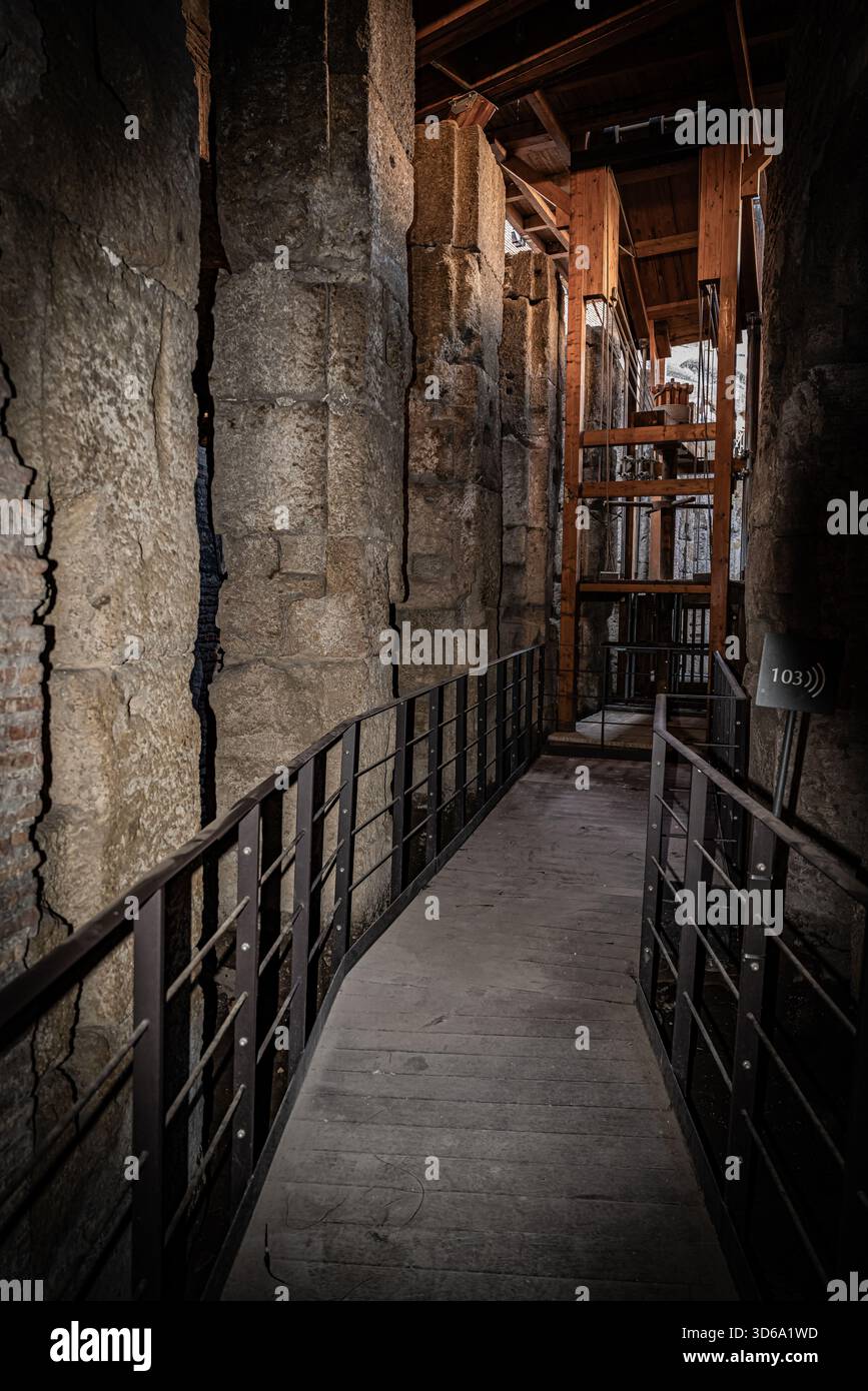 Underground levels of the Colosseum in Rome, Italy, showing the ...