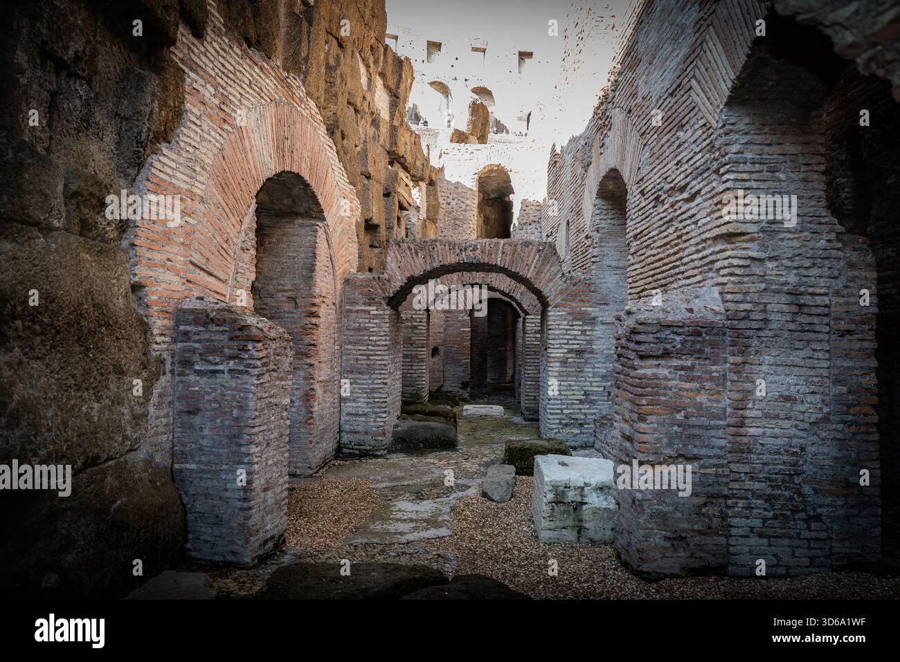 Underground levels of the Colosseum in Rome, Italy, showing the ...