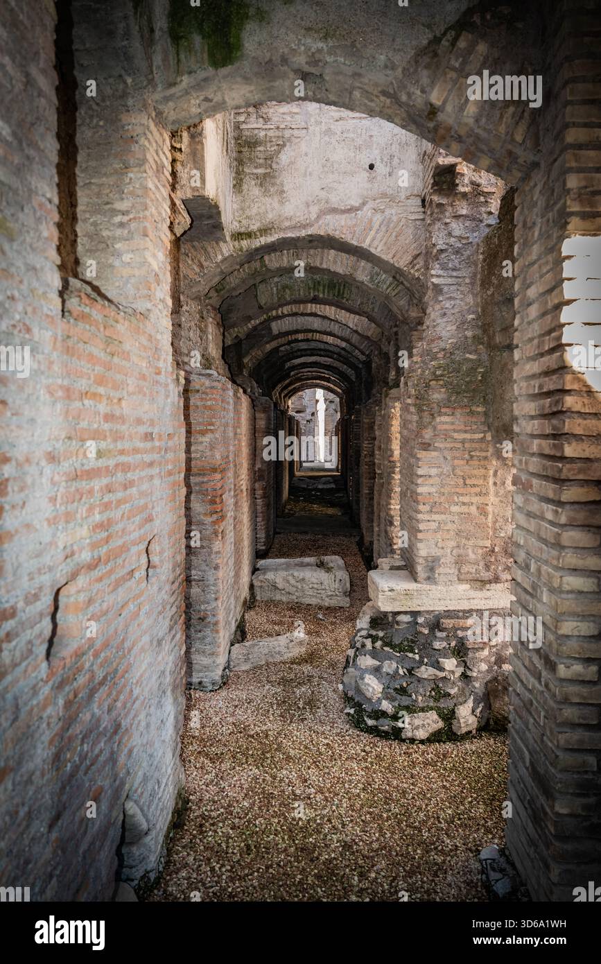 Underground levels of the Colosseum in Rome, Italy, showing the ...