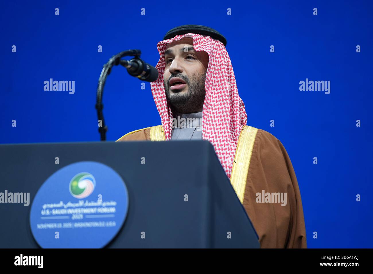 Saudi Arabia's Crown Prince Mohammed bin Salman speaks during the Saudi ...