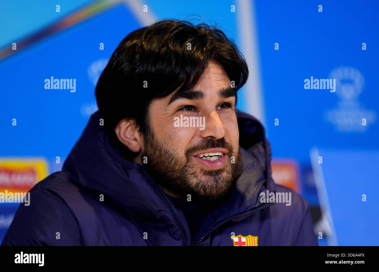 Barcelona head coach Pere Romeu during a press conference at Stamford ...