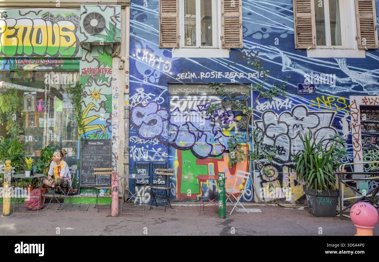 Wandgemälde, Graffiti, Rue des Trois Rois, Szeneviertel Cours Julien ...