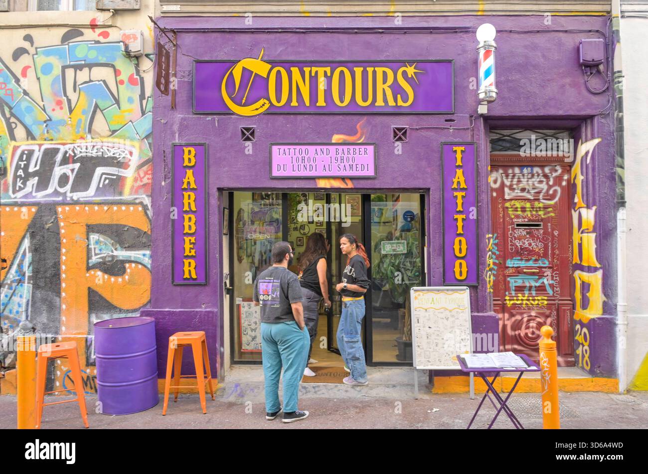 Friseur, Tattoos, Graffiti, Rue des Trois Rois, Szeneviertel Cours ...