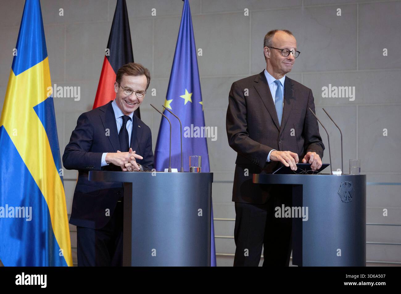 Ulf Kristersson and Friedrich Merz at the press conference [press ...