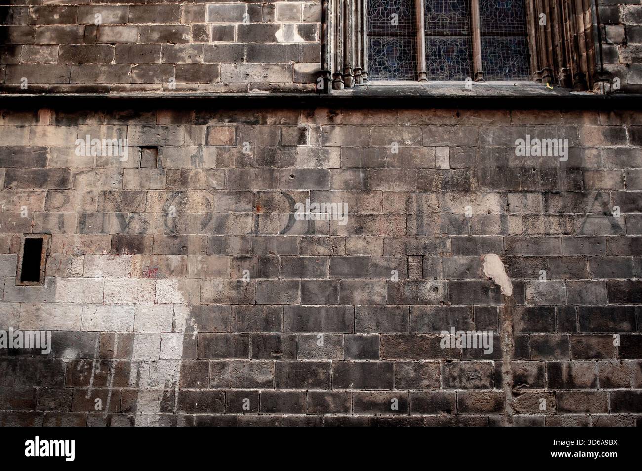 November 19, 2025, Barcelona, Spain: Faded traces of a Francoist ...