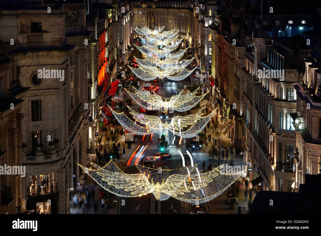Christmas lights are displayed on Regent Street, in London, Wednesday ...
