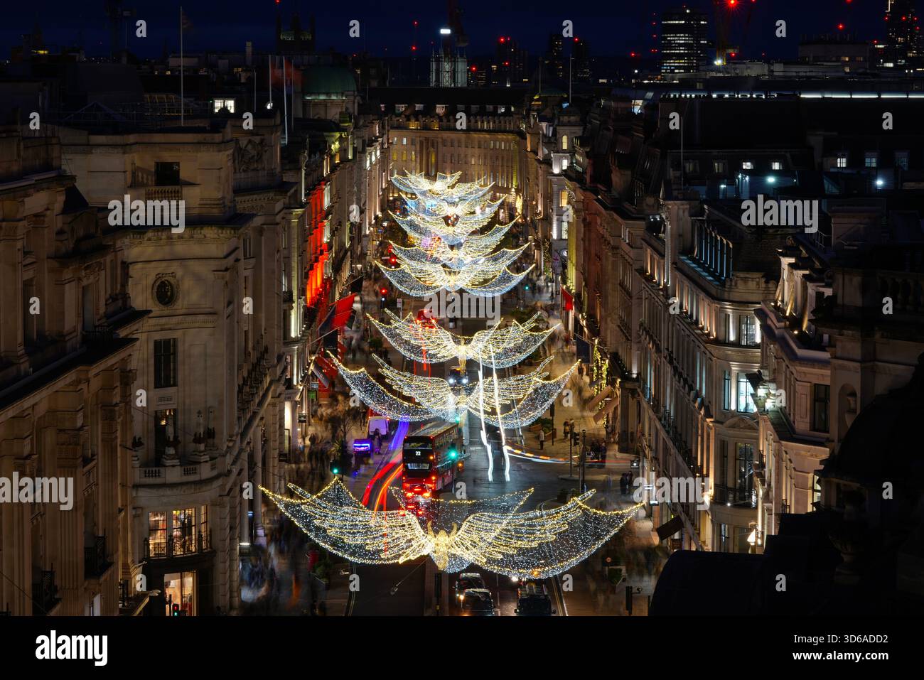 Christmas lights are displayed on Regent Street, in London, Wednesday ...