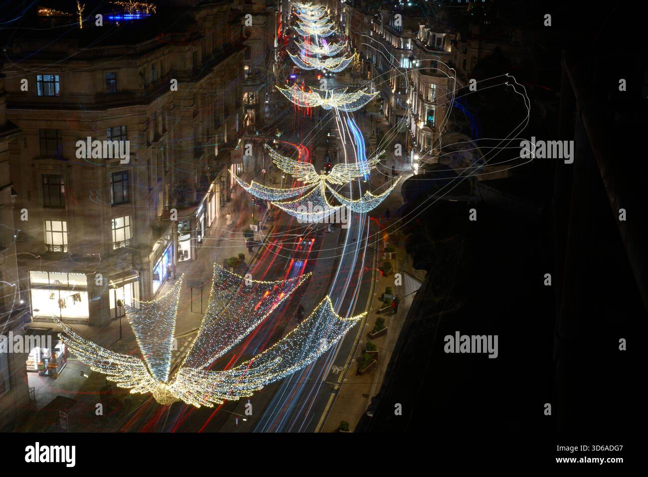 Christmas lights are displayed on Regent Street, in London, Wednesday ...