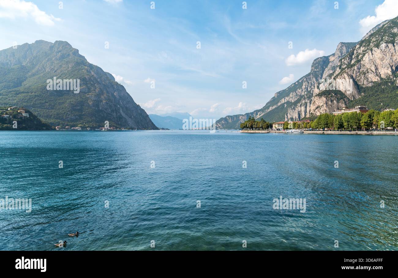 Landscape of Lake Como and the surrounding mountains seen from the city ...