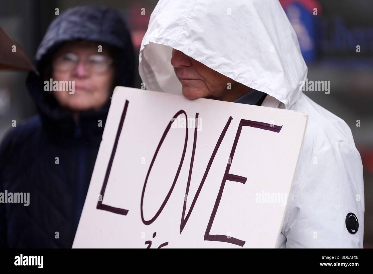 Sister Lisa Breslin participates in a prayer vigil near the U.S ...