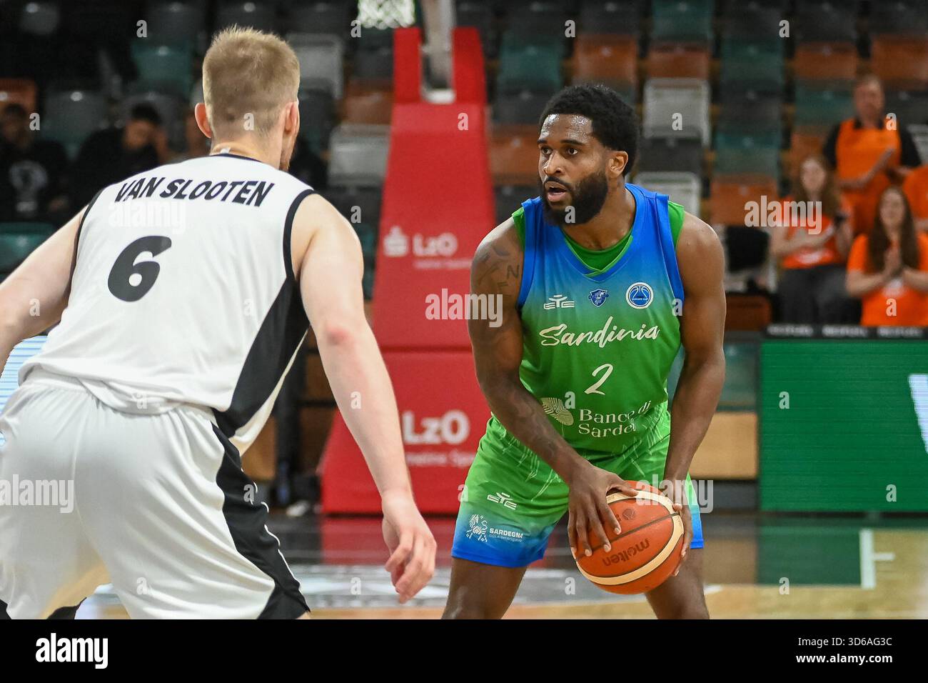 Carlos Marshall Jr. (Dinamo BDS Sassari) on offense against Luc Van ...