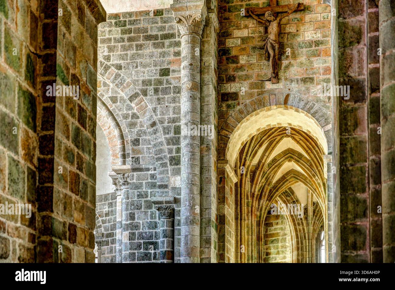 Interior of the abbey church at Mont-Saint-Michel, featuring ribbed ...