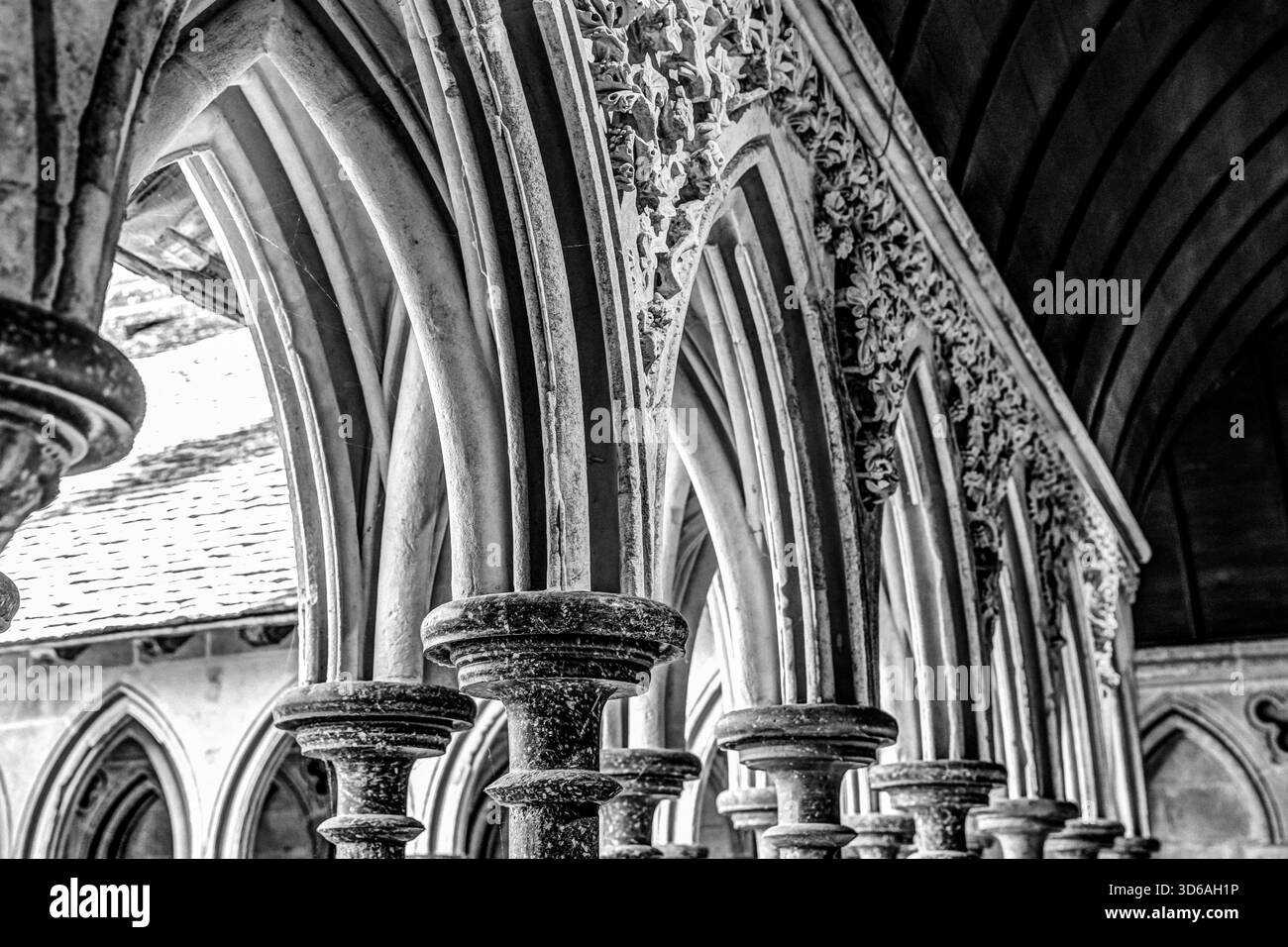 Interior of the abbey church at Mont-Saint-Michel, featuring ribbed ...