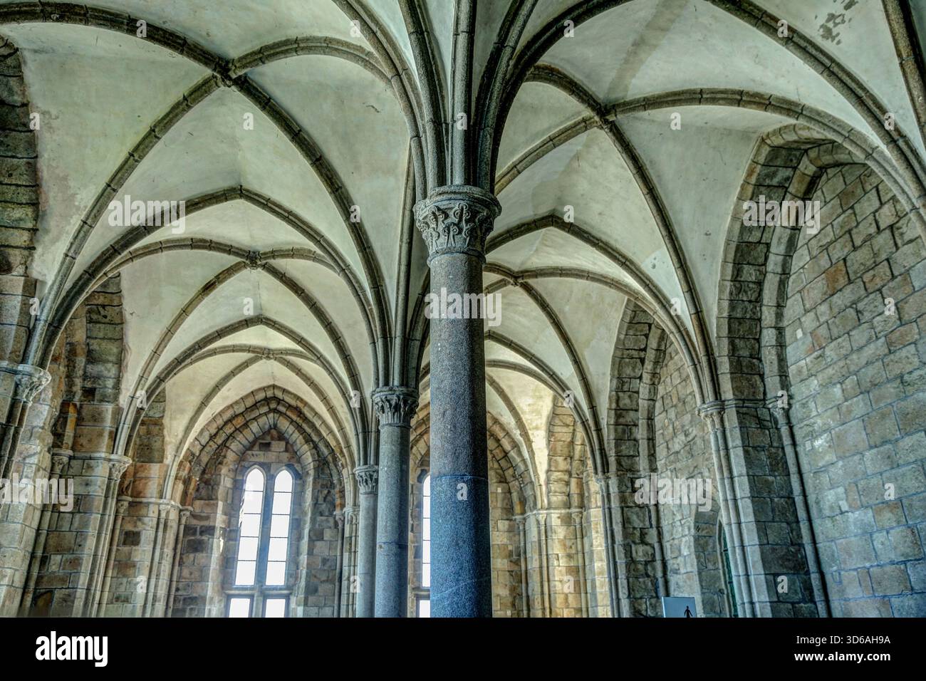 Interior of the abbey church at Mont-Saint-Michel, featuring ribbed ...