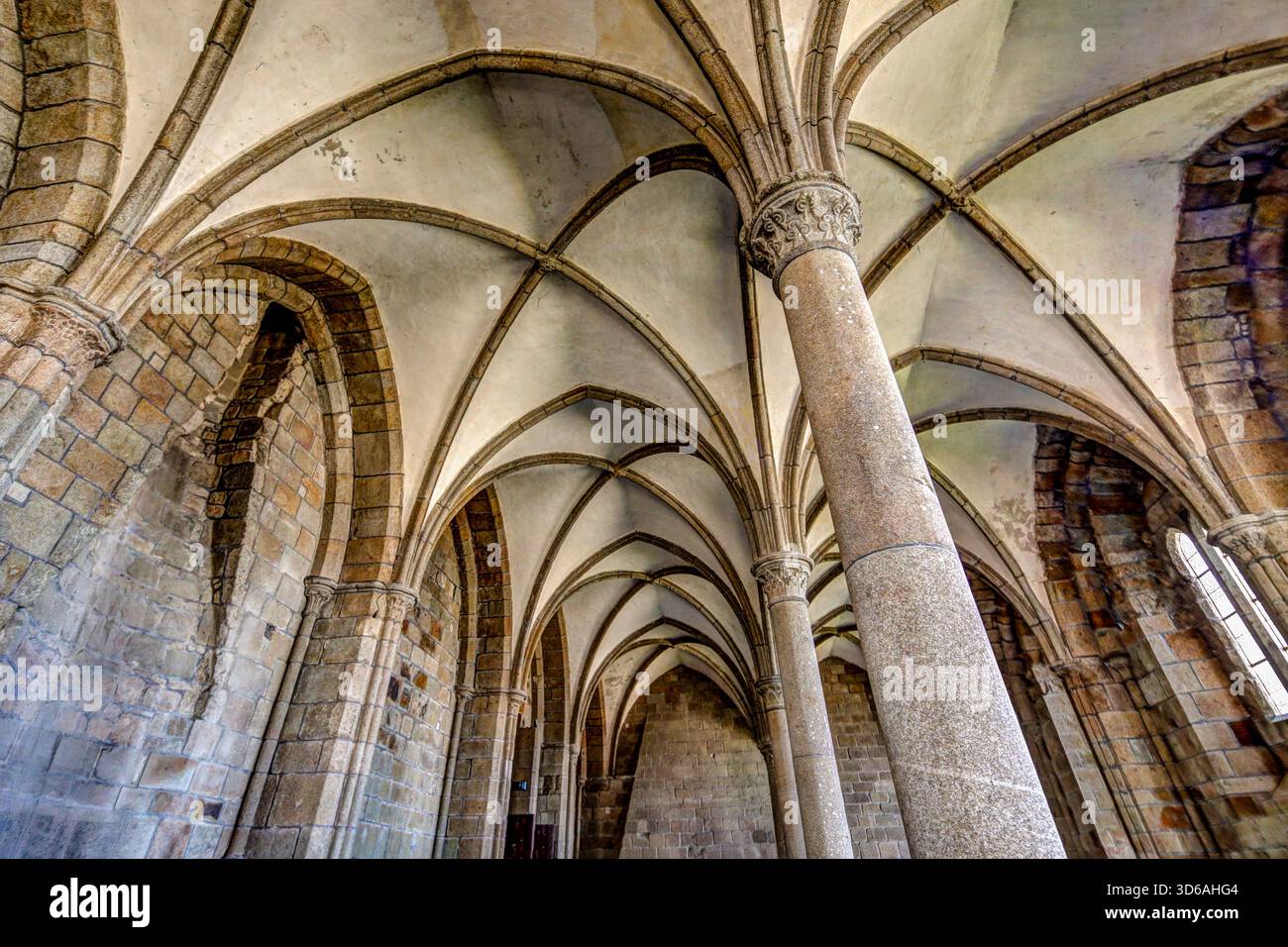 Interior of the abbey church at Mont-Saint-Michel, featuring ribbed ...