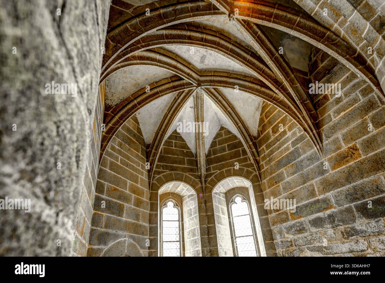 Interior of the abbey church at Mont-Saint-Michel, featuring ribbed ...