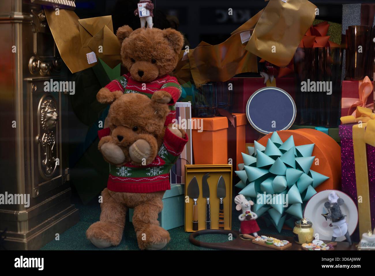 Cute teddy bears in Christmas sweaters at the supermarket Stock Photo ...
