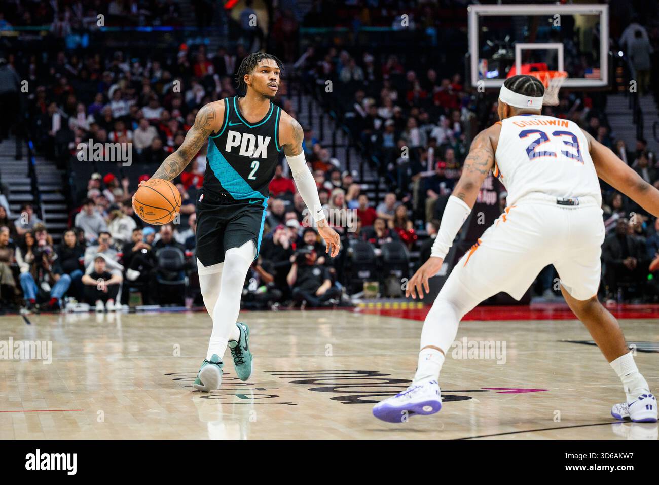 Portland Trail Blazers guard Caleb Love (2) dribbles down the court ...