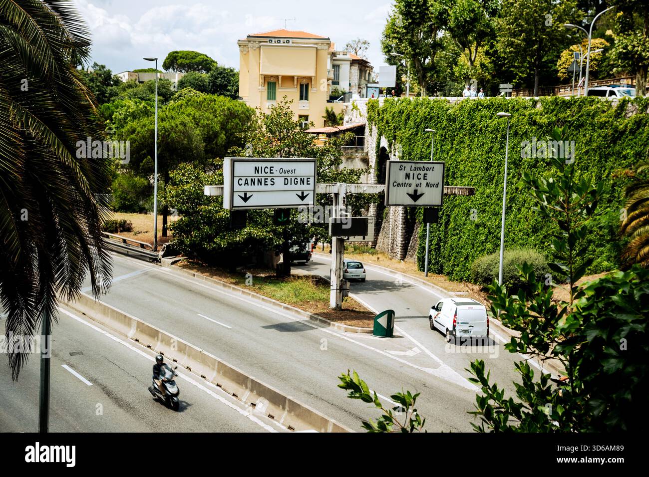 Modern concrete overpasses and elevated roadways near Nice, France ...